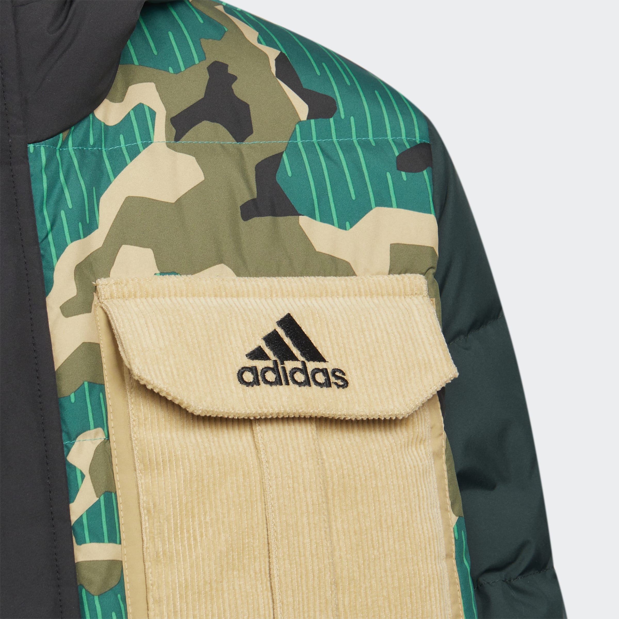 adidas Allover Print Block Down Jacket Glory Green Boys Clothing