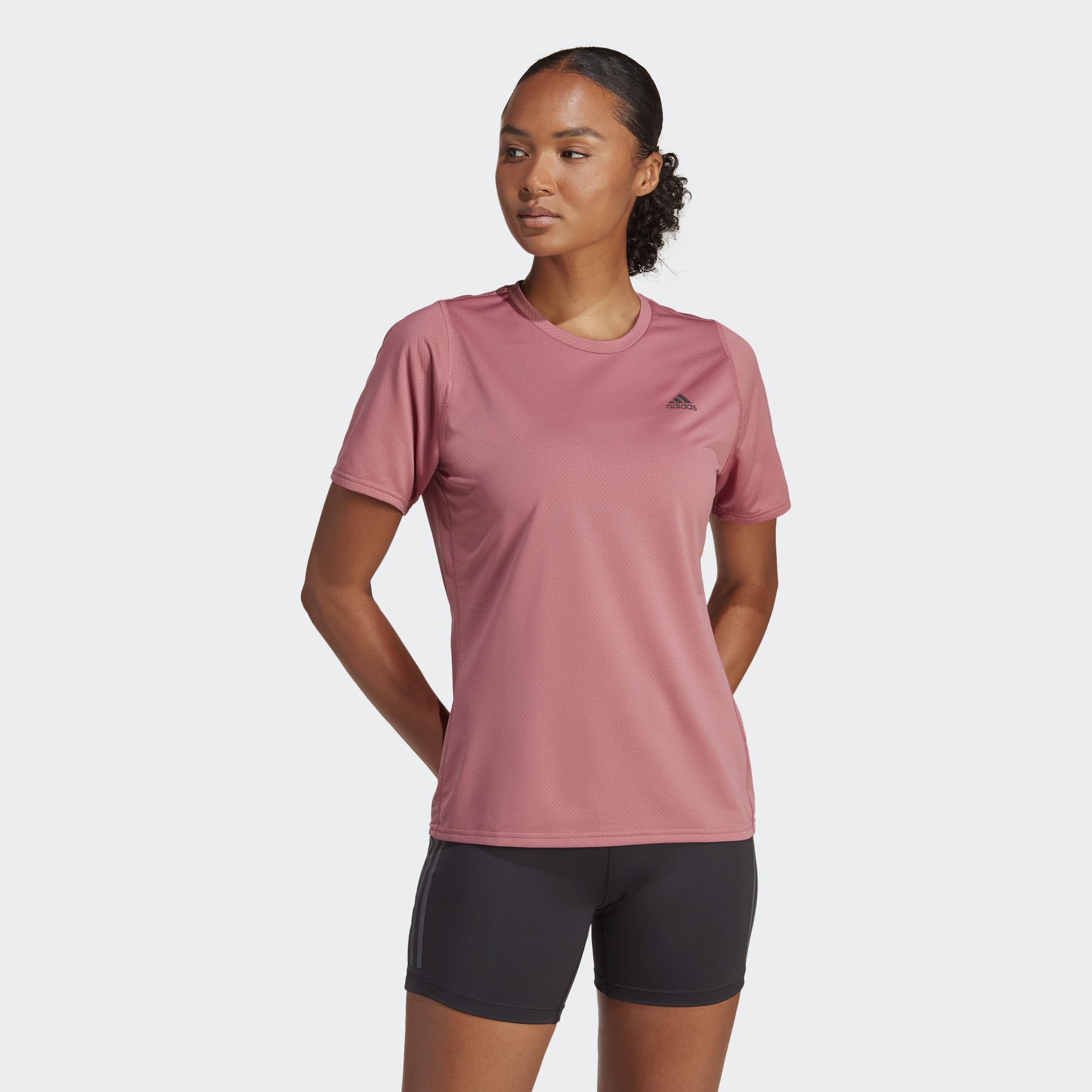 adidas RUN ICONS 3 BAR T-Shirt Pink Strata Womens Clothing | Pro:Direct ...