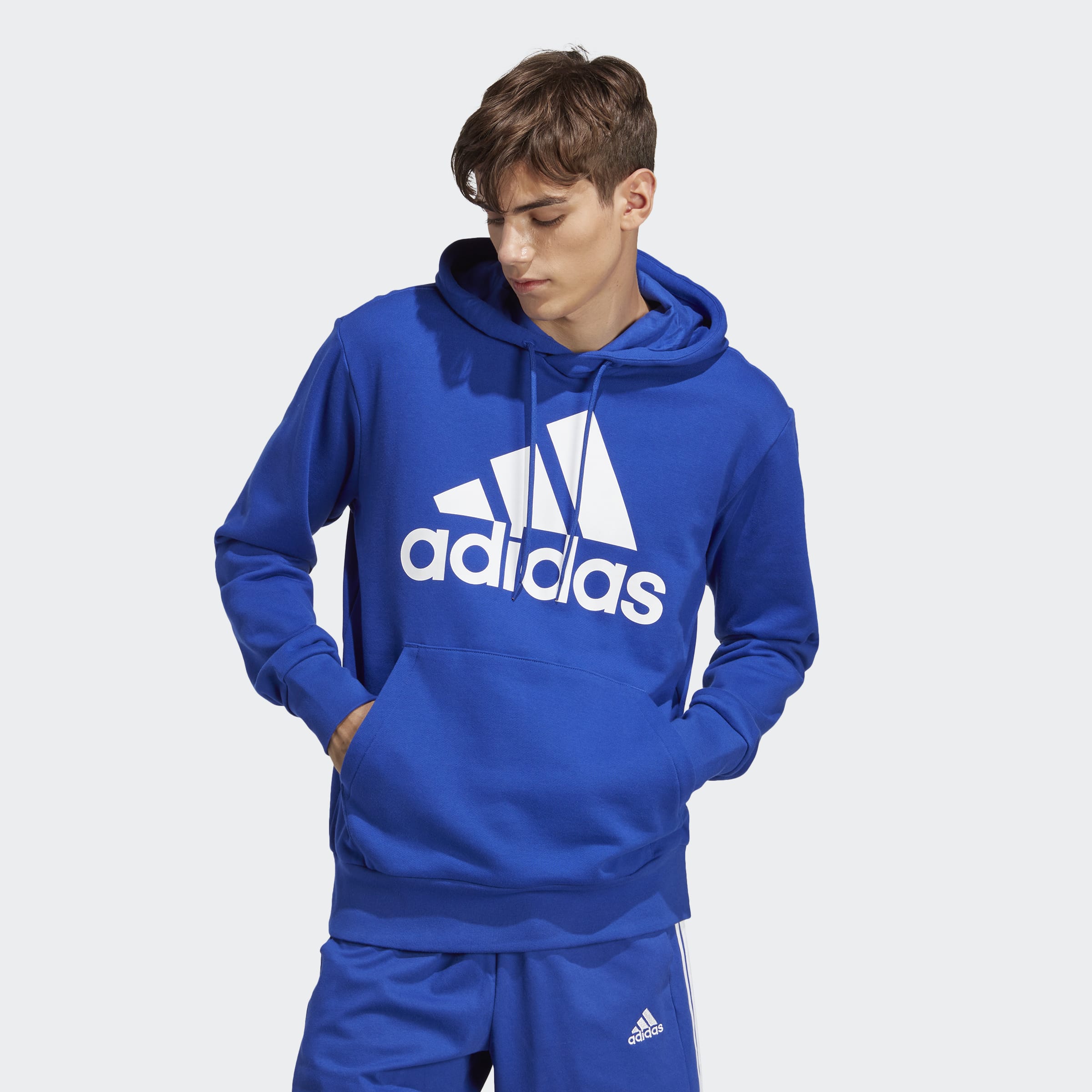 adidas Essentials French Terry Big Logo Hoodie Semi Lucid Blue Mens ...