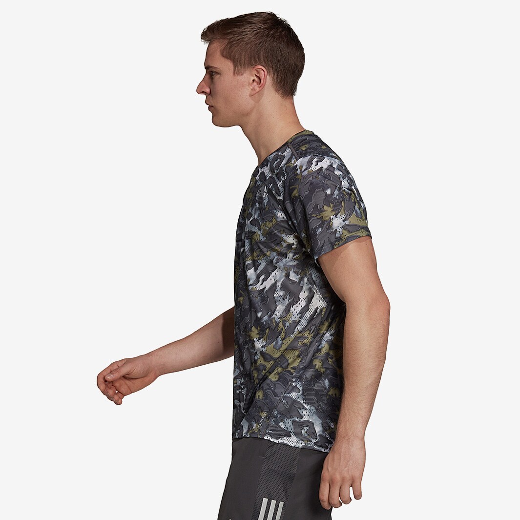 adidas Fast Graphic Primeblue T Shirt - Grey Six/Focus Olive - Mens ...