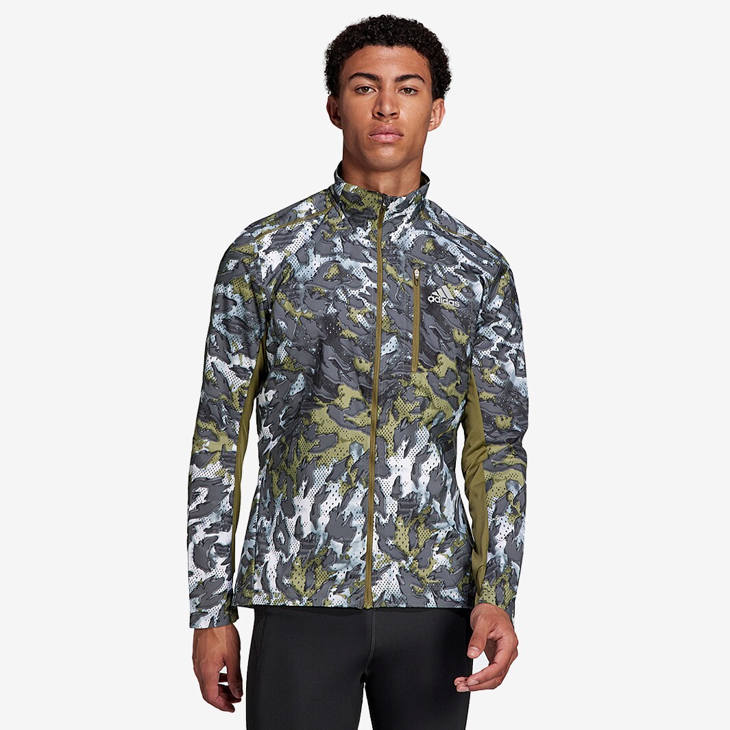 adidas Fast Graphic Primeblue Jacket - Grey Six/Focus Olive/White ...