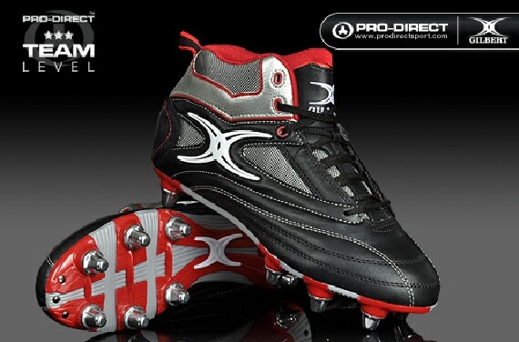 Gilbert Rugby Boots - Vortex - Mid Cut - 8 Studs - Black / Red | Pro ...