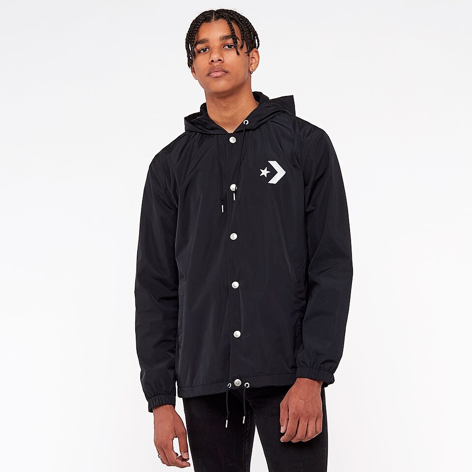 Mens Clothing - Converse Hooded Coaches Jacket - Converse Black ...