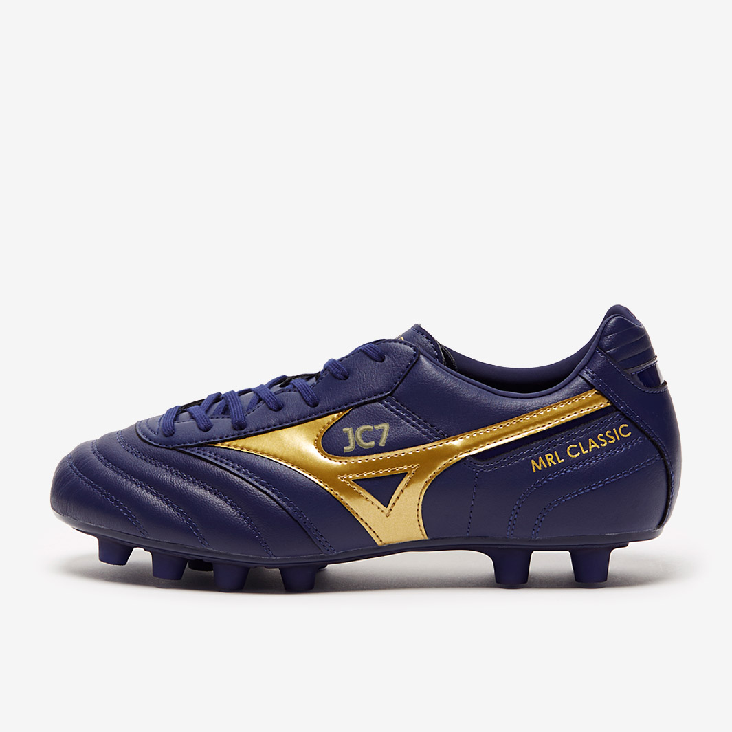 Chaussures de foot Mizuno Morelia Classic FG - Bleu profond/Or ...